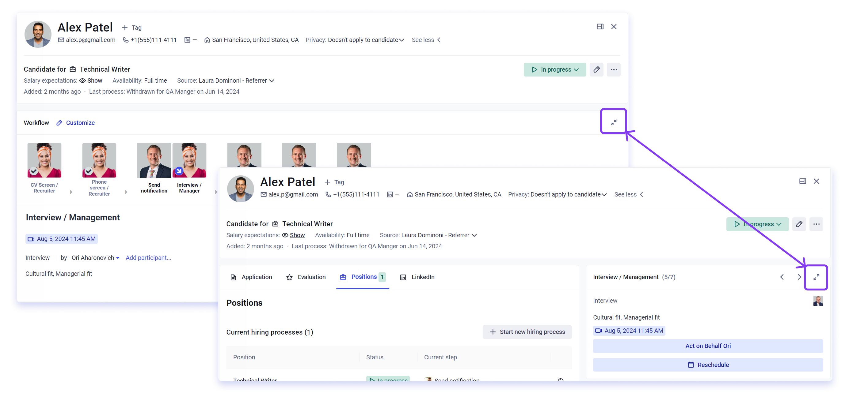 Candidate profile – Spark Hire Recruit Support