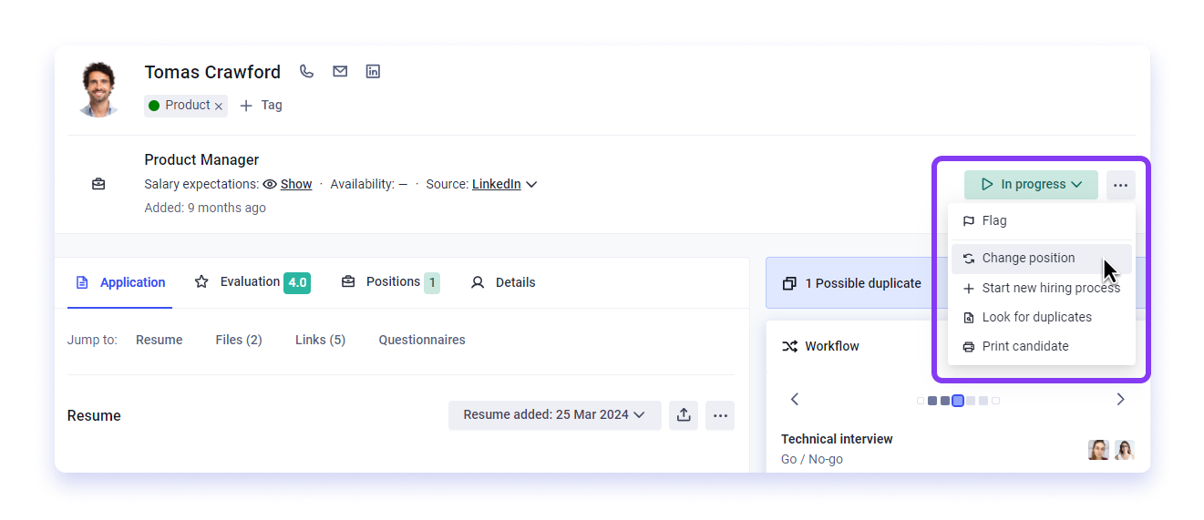 Change candidate positions – Spark Hire Recruit Support