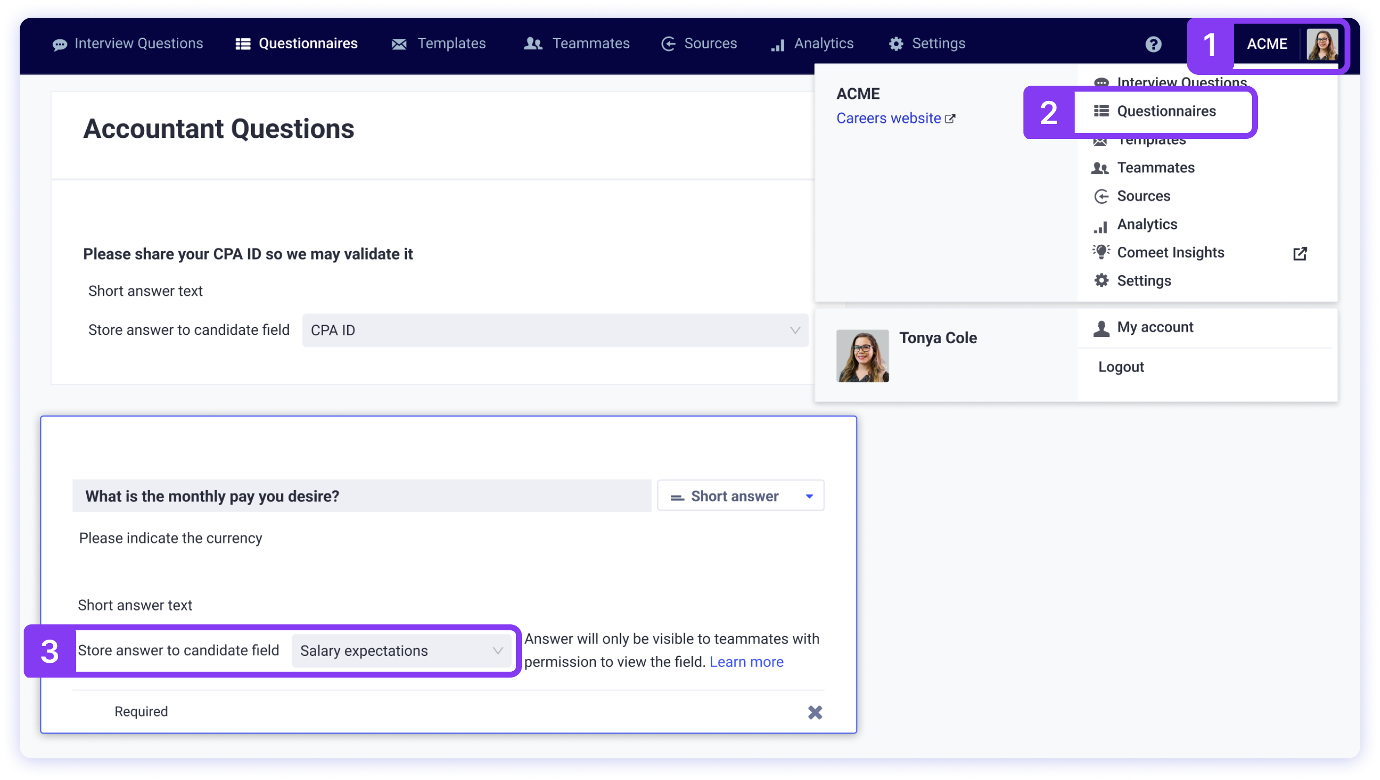 Save questionnaire answers to candidate fields – Spark Hire Recruit Support