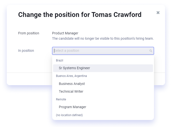 Change candidate positions – Spark Hire Recruit Support