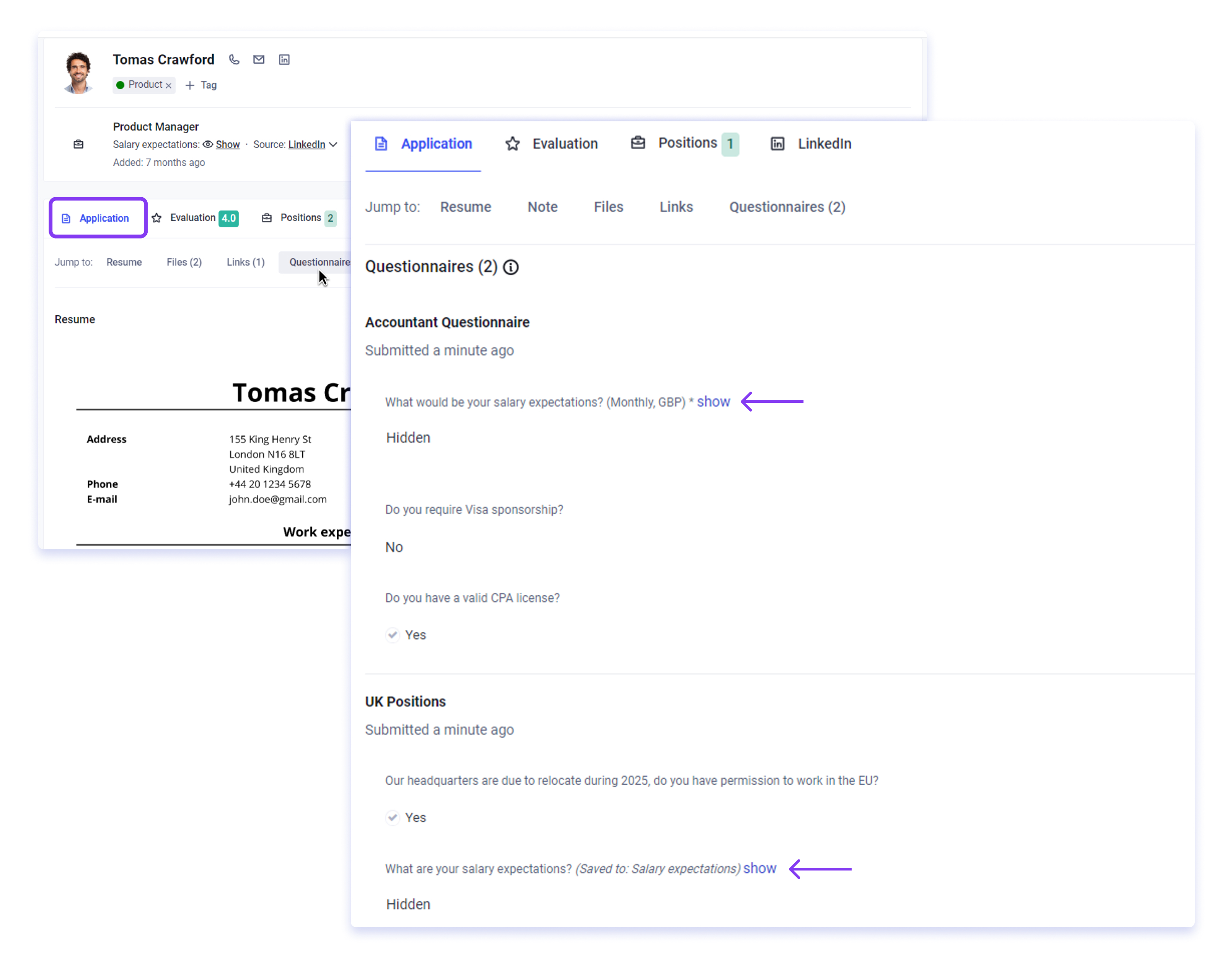 Save questionnaire answers to candidate fields – Spark Hire Recruit Support
