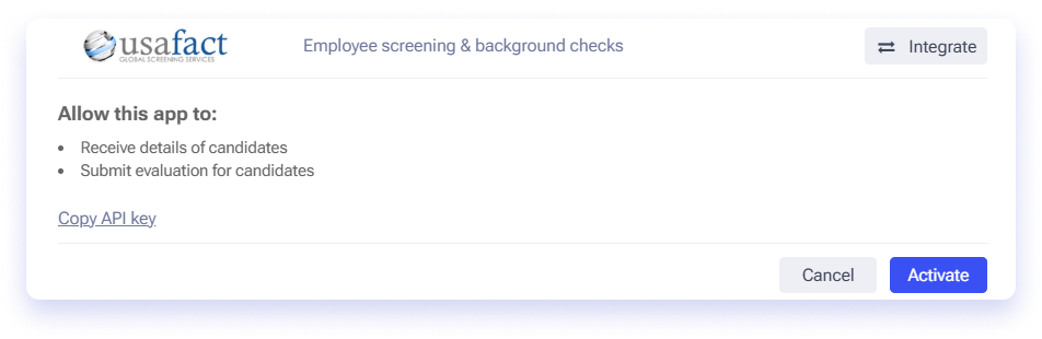 Integration with USAFact – Spark Hire Recruit Support
