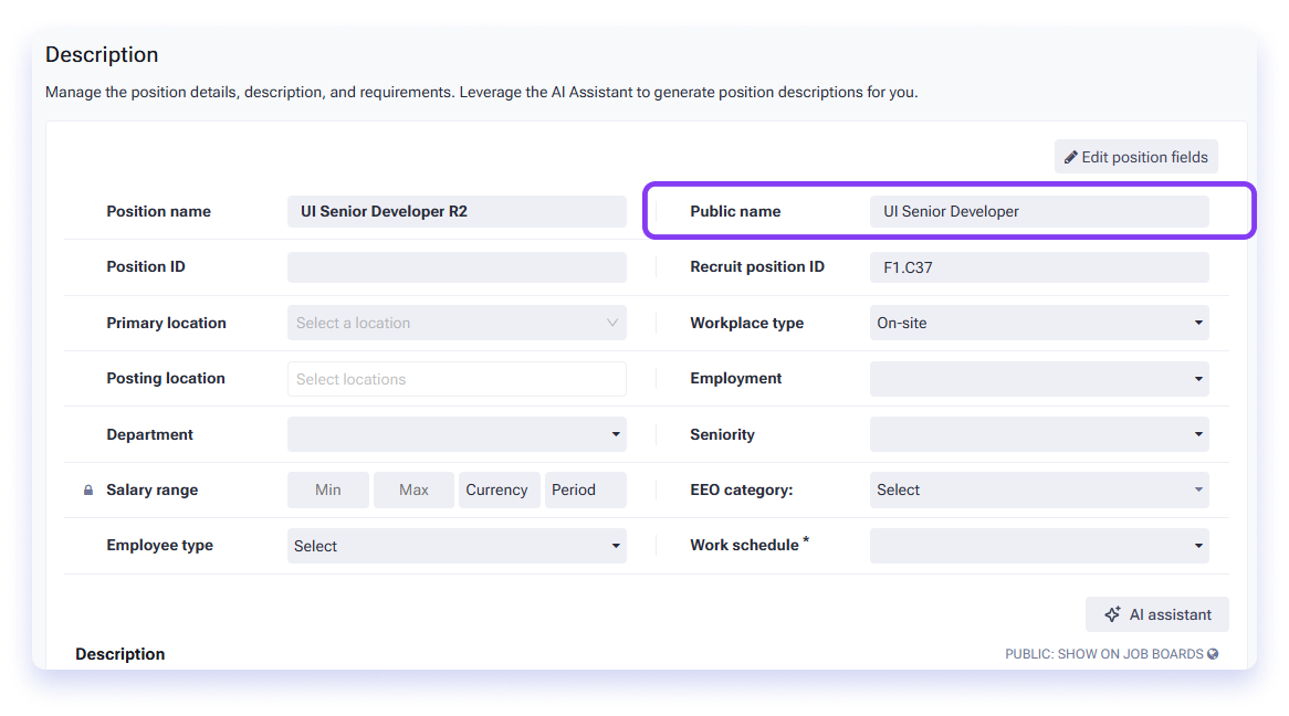 Change the position name – Spark Hire Recruit Support