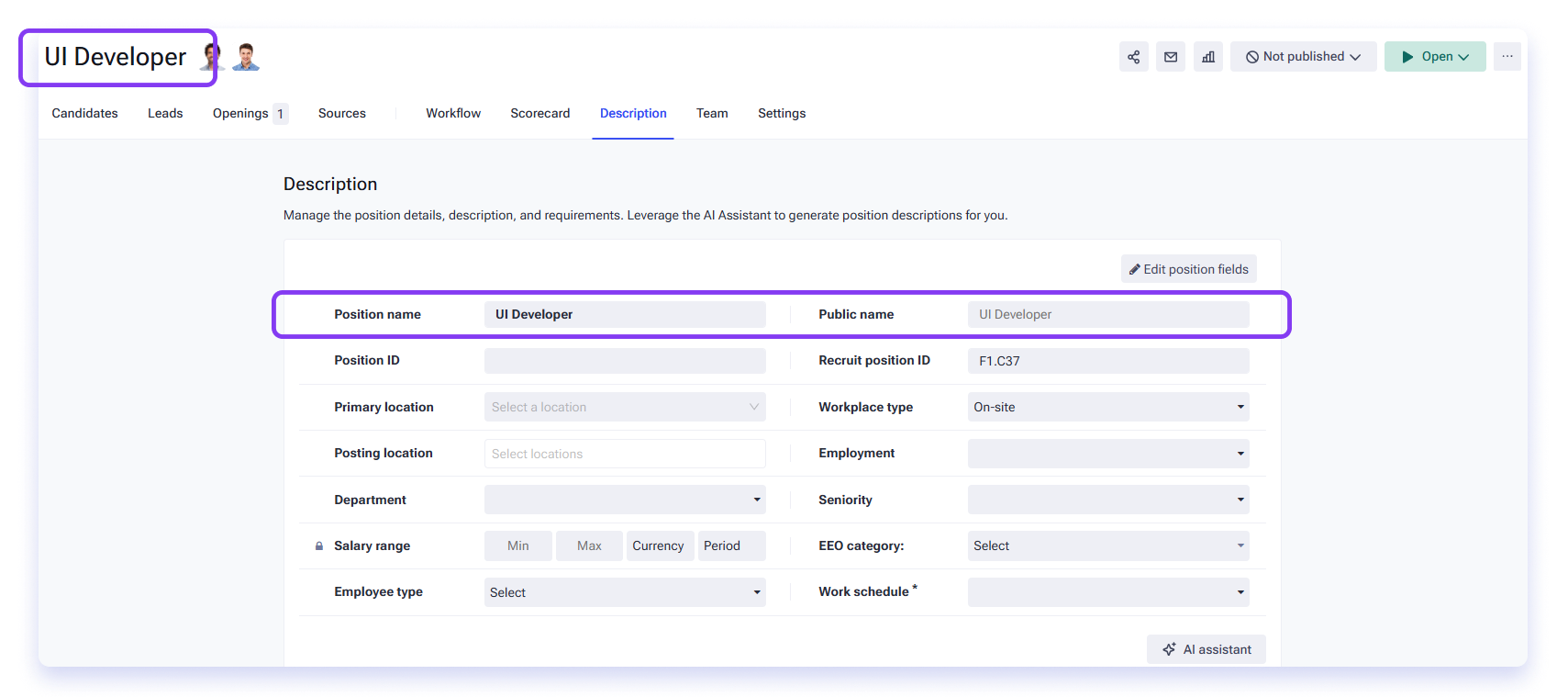 Change the position name – Spark Hire Recruit Support