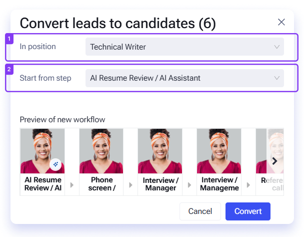 Convert lead to candidate – Spark Hire Recruit Support