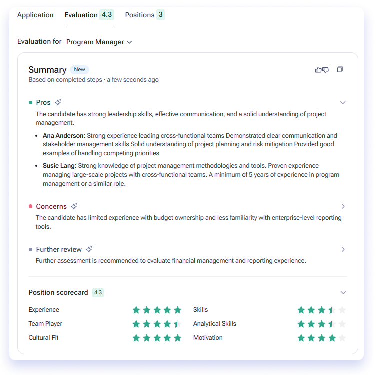 AI Evaluation Summary – Spark Hire Recruit Support