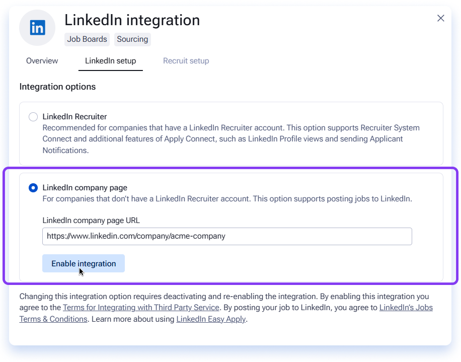 Integration with LinkedIn Apply Connect – Spark Hire Recruit Support