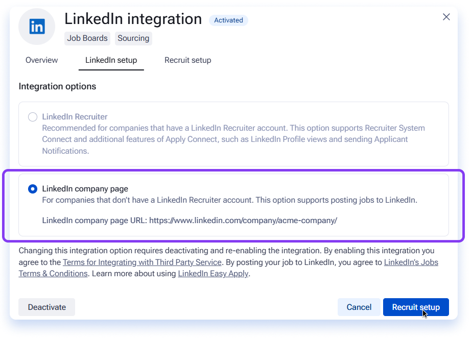 Integration with LinkedIn Apply Connect – Spark Hire Recruit Support