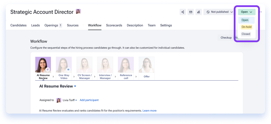 Position status – Spark Hire Recruit Support